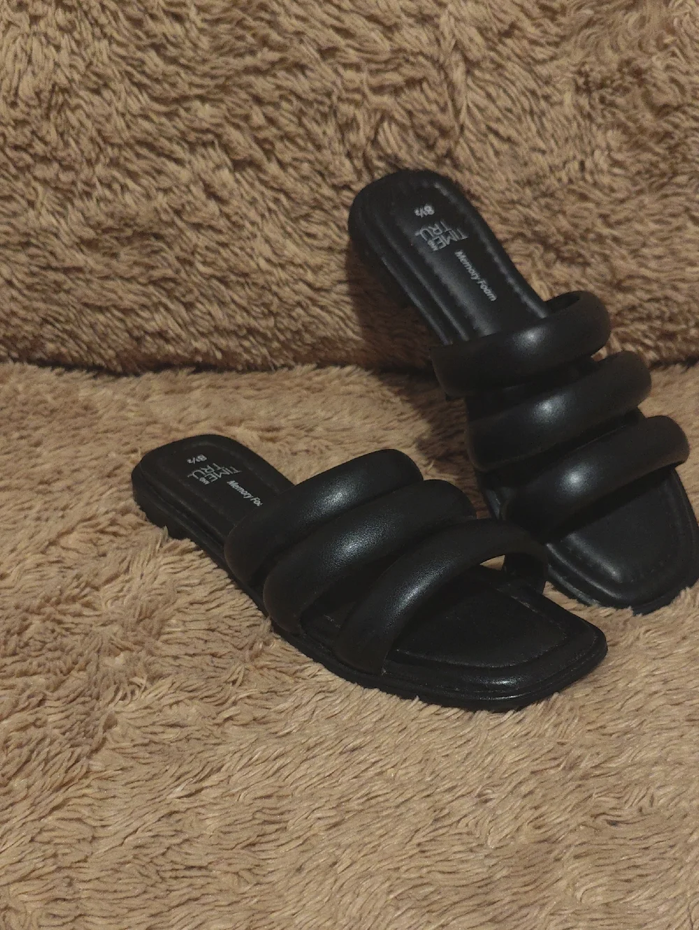 Time and Tru | Shoes | Time And Tru Black Padded Triplestrap Slide ...